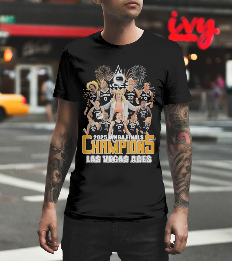 2025 WNBA Finals Champions Las Vegas Aces Team Celebration T-Shirt
