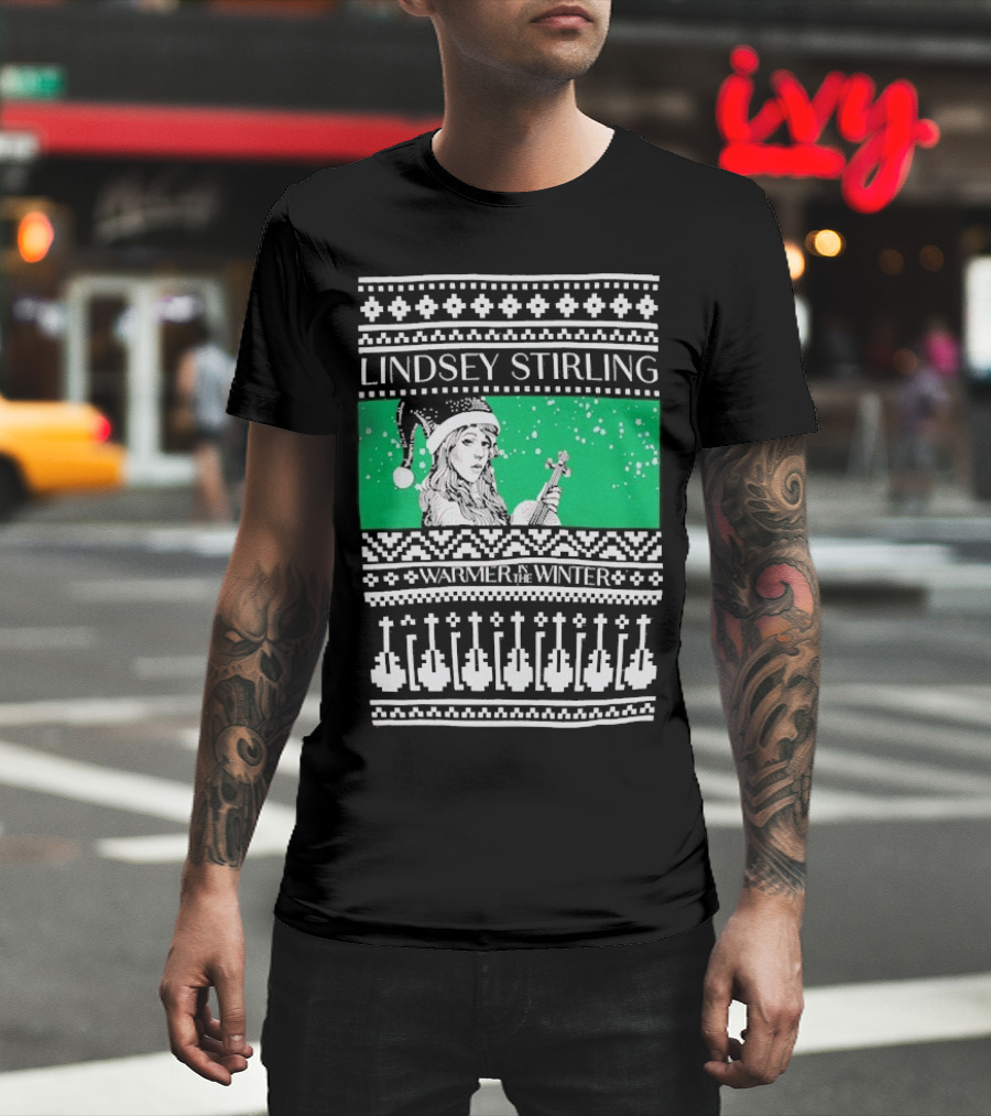 Lindsey Stirling Warmer In The Winter 8 Bit Ugly Holiday Xmas Christmas Santa Violin T-Shirt