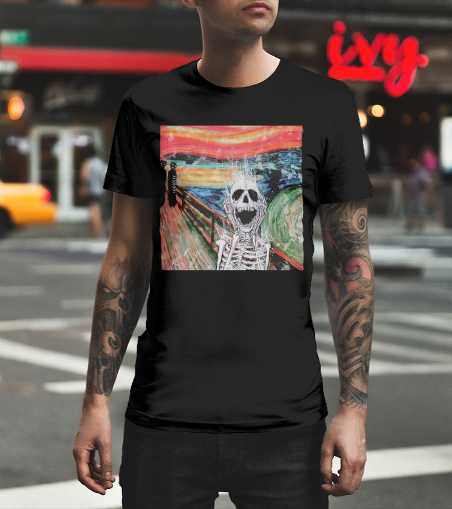 Skeleton Scream Edvard Munch Style Famous Painting Parody T-Shirt