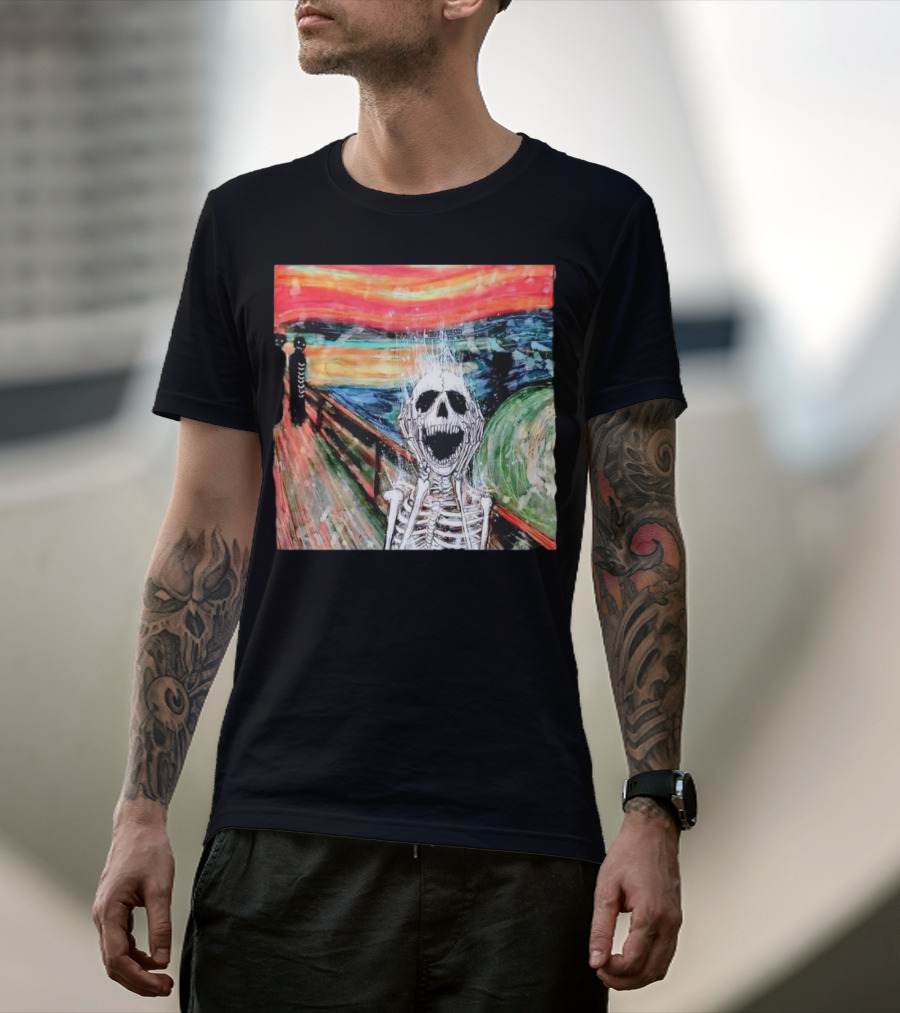 Skeleton Scream Edvard Munch Style Famous Painting Parody T-Shirt