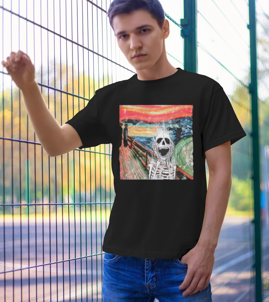 Skeleton Scream Edvard Munch Style Famous Painting Parody T-Shirt