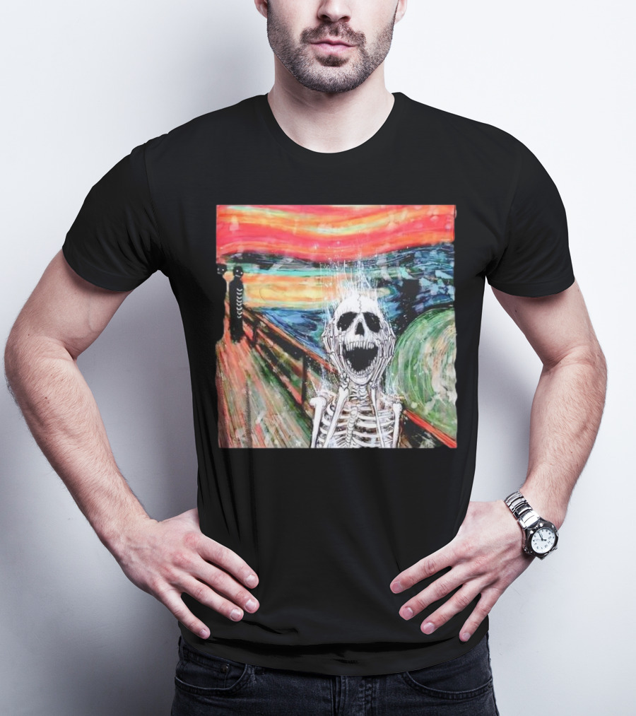 Skeleton Scream Edvard Munch Style Famous Painting Parody T-Shirt