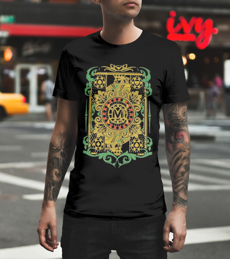 Vegas Matt The King Ornate Card Green Gold Circular M T-Shirt