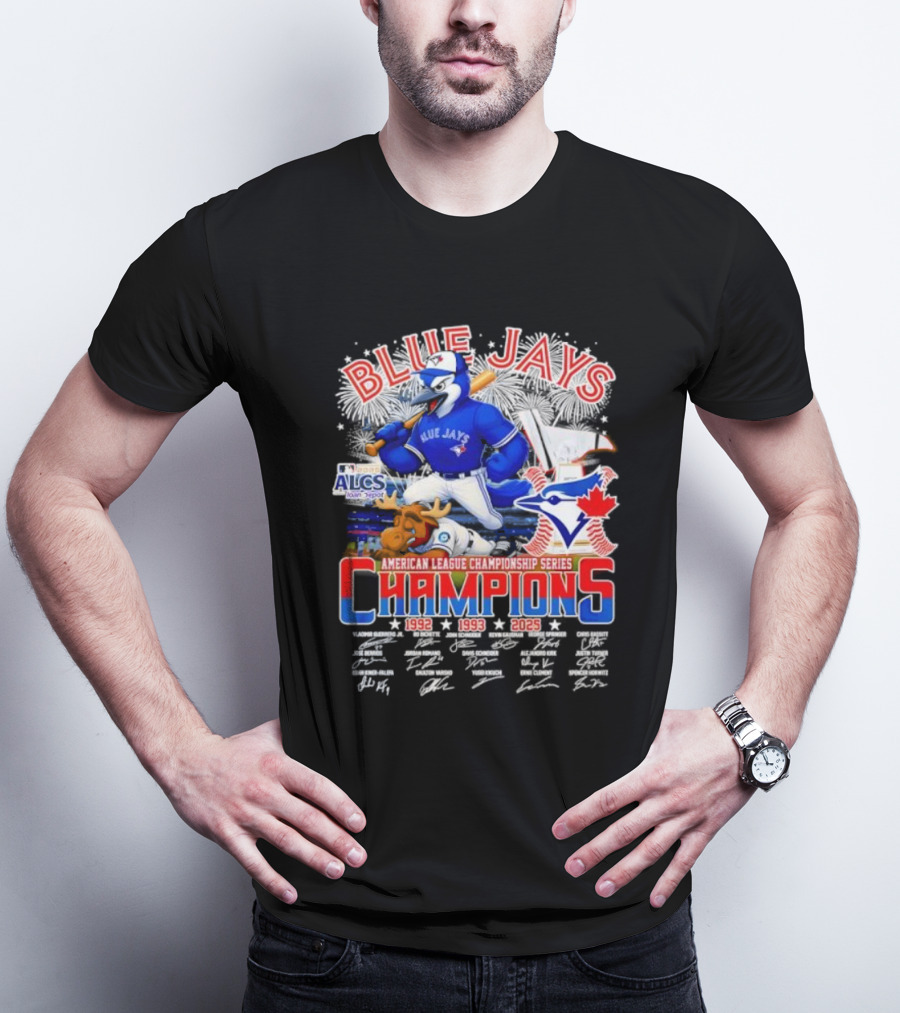 Blue Jays Champions 1992 1993 2025 American League Championship Series ALCS Mascot Signatures T-Shirt