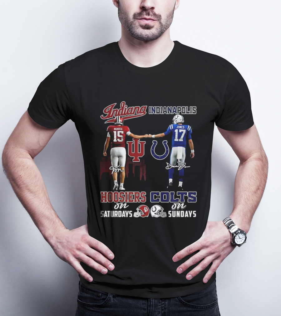 Indiana Hoosiers Saturdays Indianapolis Colts Sundays Signature Football Team Spirit T-Shirt