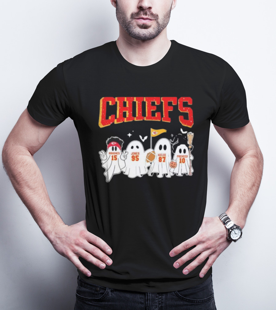Kansas City Chiefs Halloween Mahomes Jones Kelce Pacheco Ghosts T-Shirt