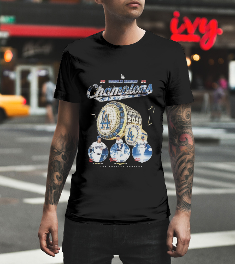 Los Angeles Dodgers 2025 World Series Champions Back 2 Back Ring Edition T-Shirt