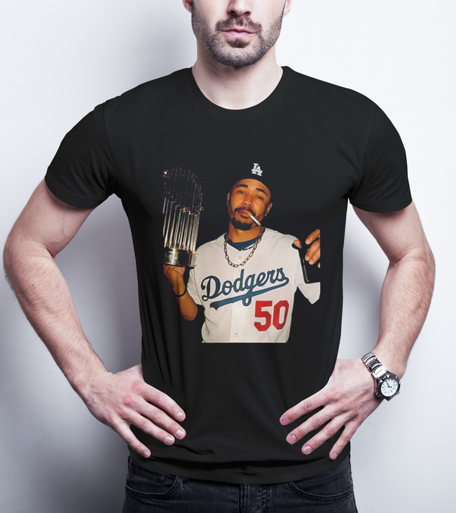 Mookie Betts Dodgers 2025 World Series Champions Celebration Smoking Topps T-Shirt