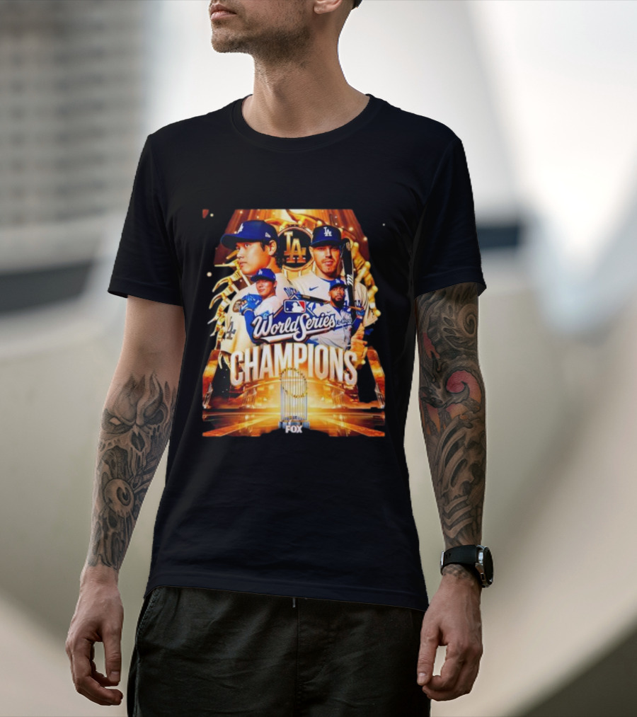 Los Angeles Dodgers 2025 World Series Champions MLB Logo Fox Sports Coverage T-Shirt