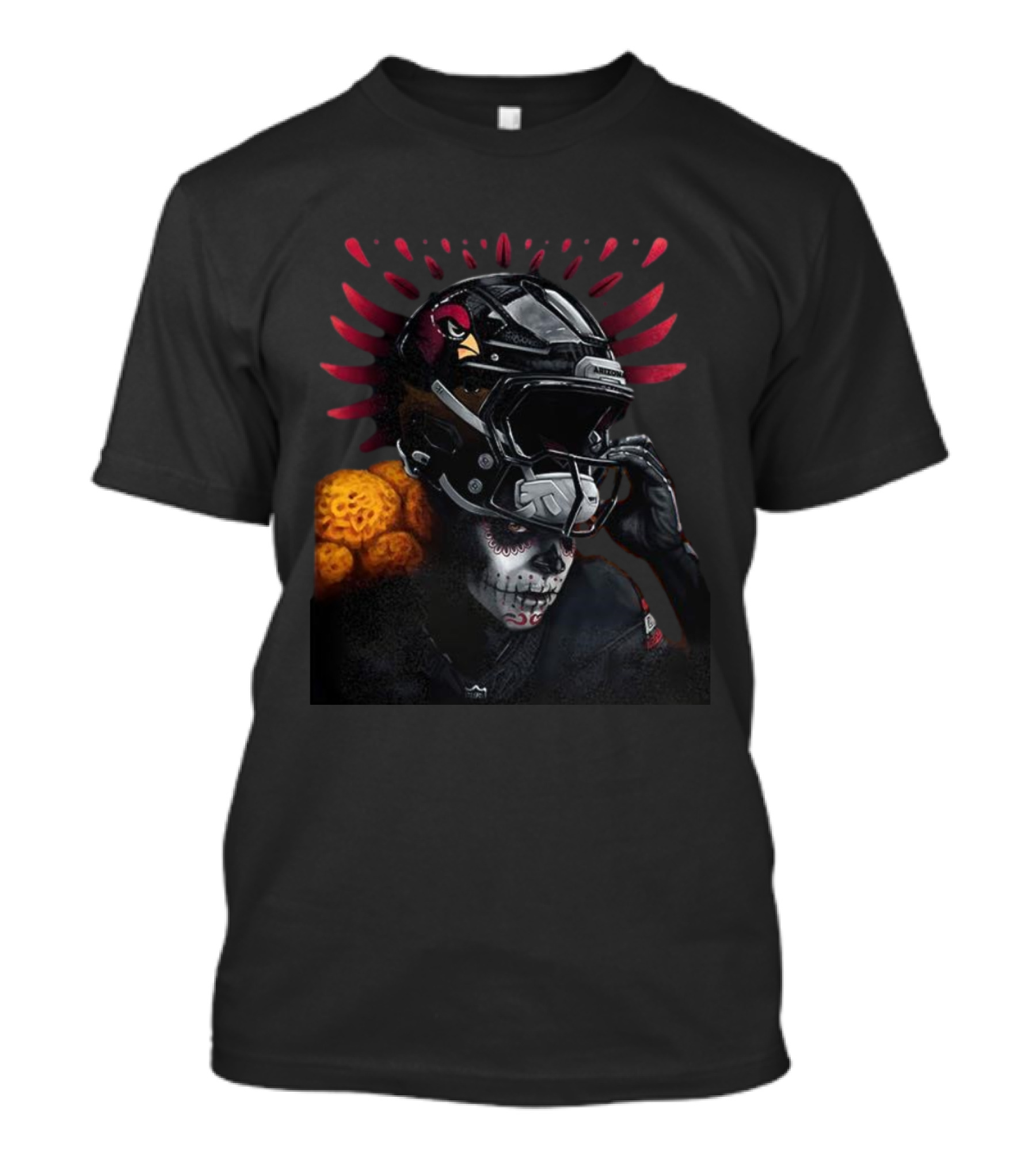 Arizona Cardinals Día De Muertos Football Helmet Skull Design T-Shirt