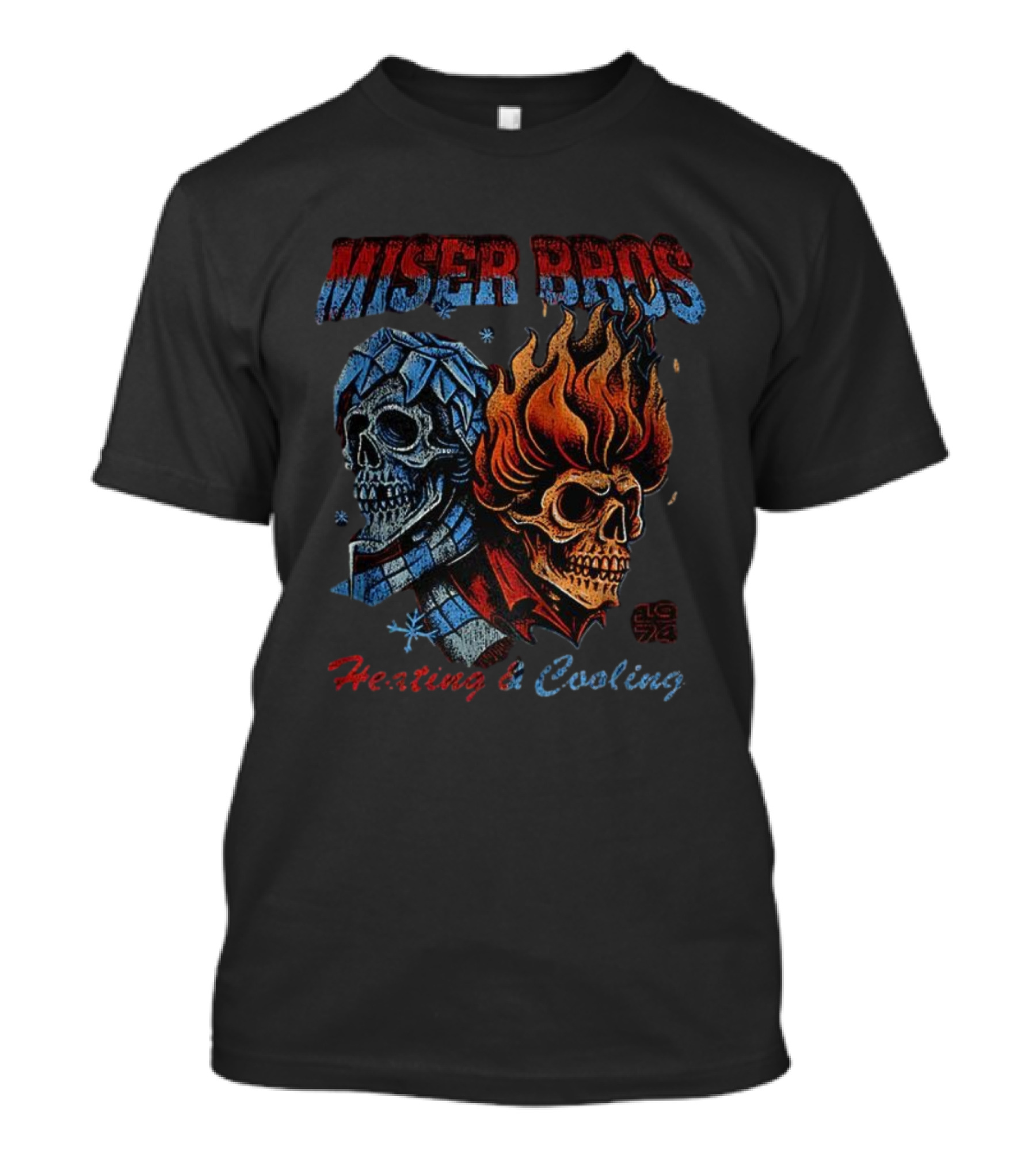 Miser Bros 1974 Skull Fire Ice Heating Cooling T-Shirt