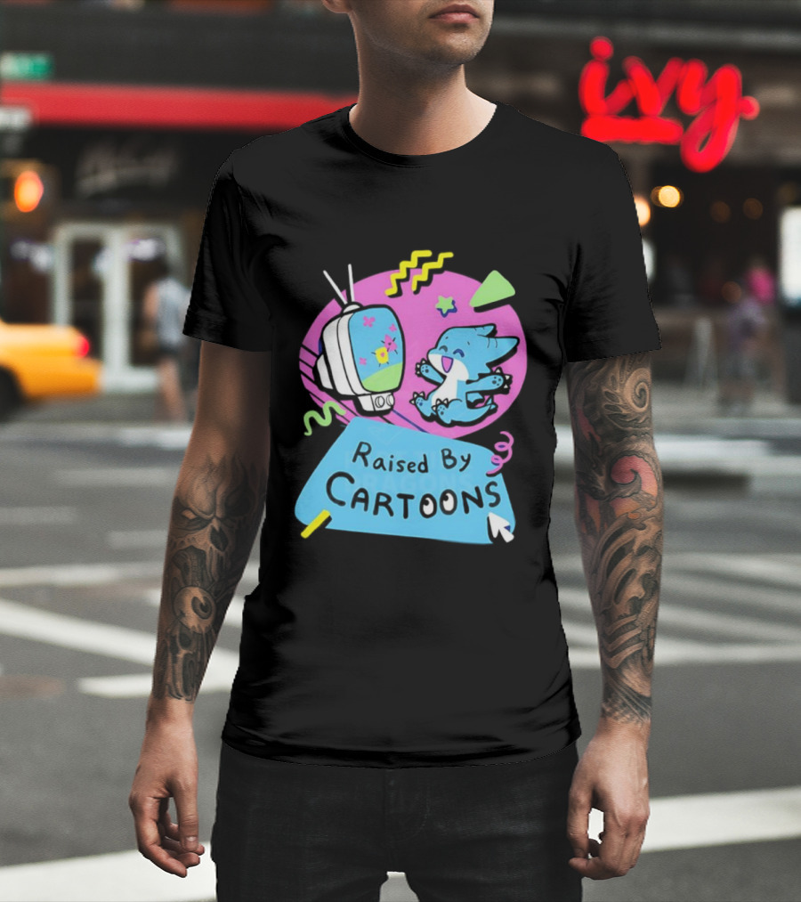 Raised By Cartoons Dragons Vibrant TV Retro Style T-Shirt