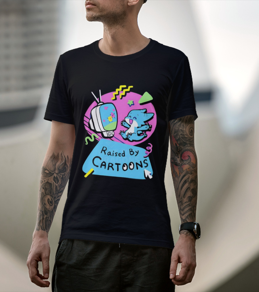 Raised By Cartoons Dragons Vibrant TV Retro Style T-Shirt