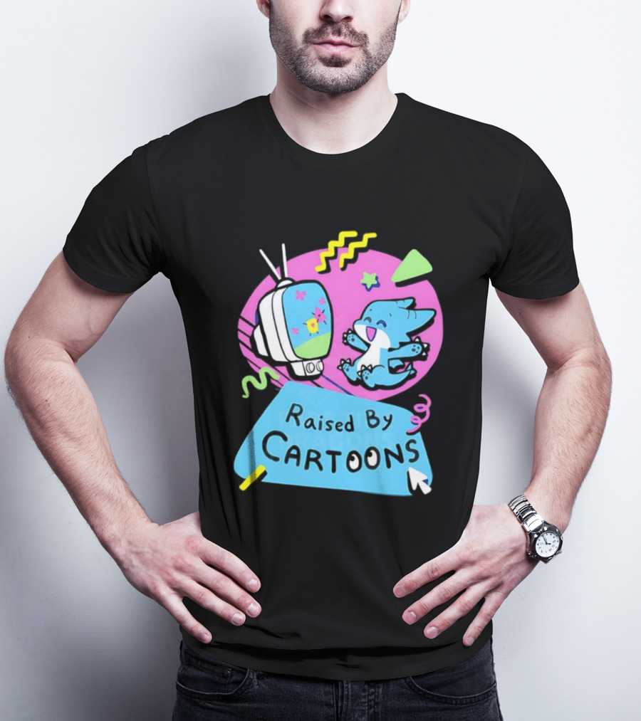 Raised By Cartoons Dragons Vibrant TV Retro Style T-Shirt