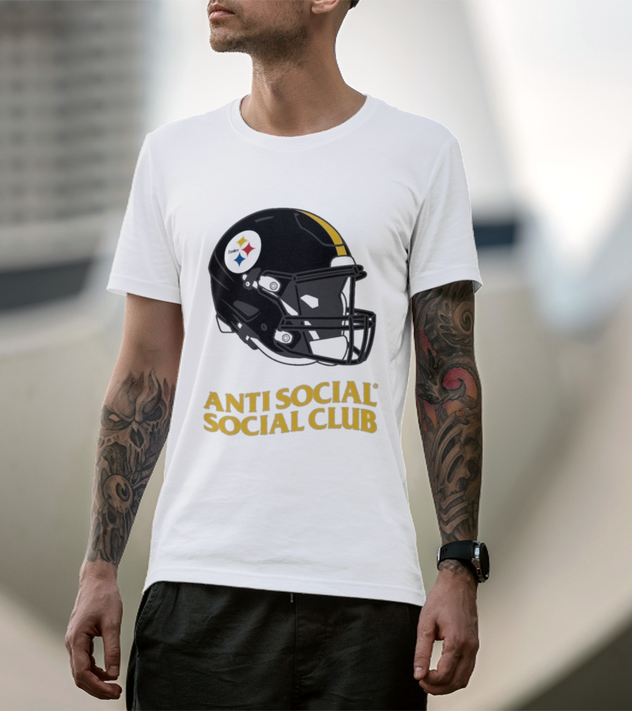 Anti Social Social Club Pittsburgh Steelers NFL Helmet Collaboration T-Shirt