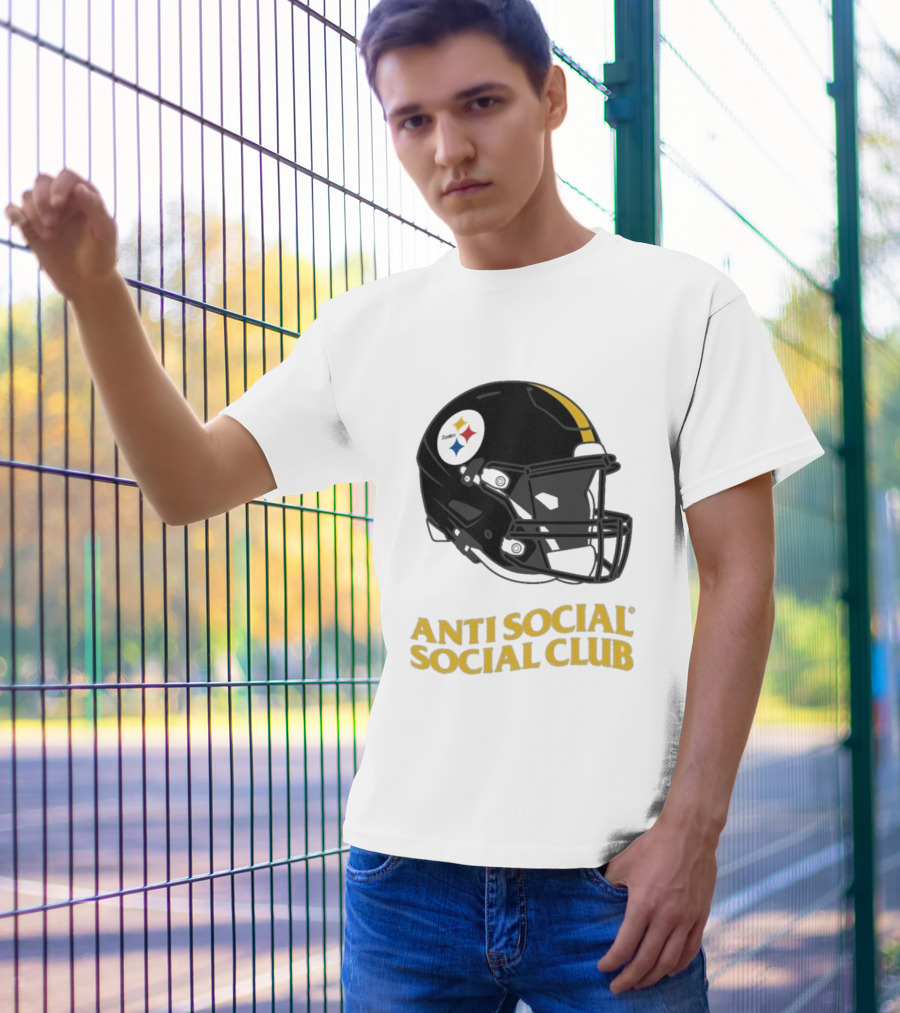 Anti Social Social Club Pittsburgh Steelers NFL Helmet Collaboration T-Shirt