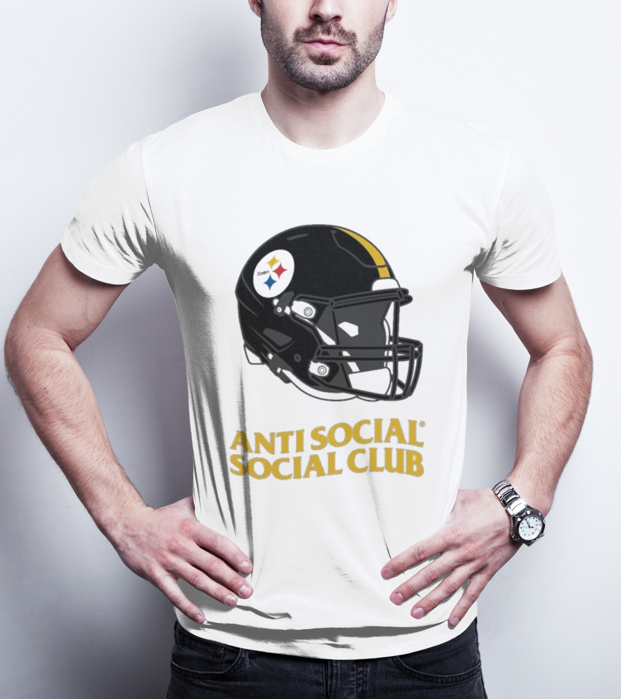 Anti Social Social Club Pittsburgh Steelers NFL Helmet Collaboration T-Shirt
