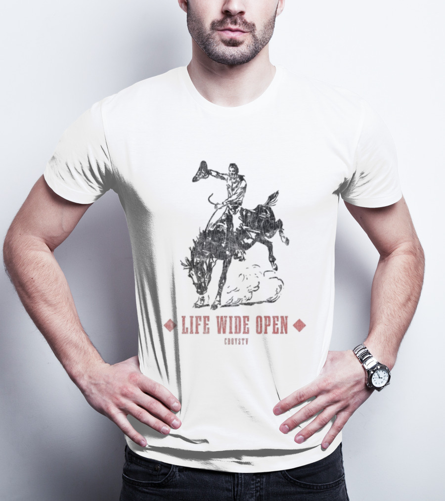 Cboystv Life Wide Open Cowboy Riding Bull T-Shirt