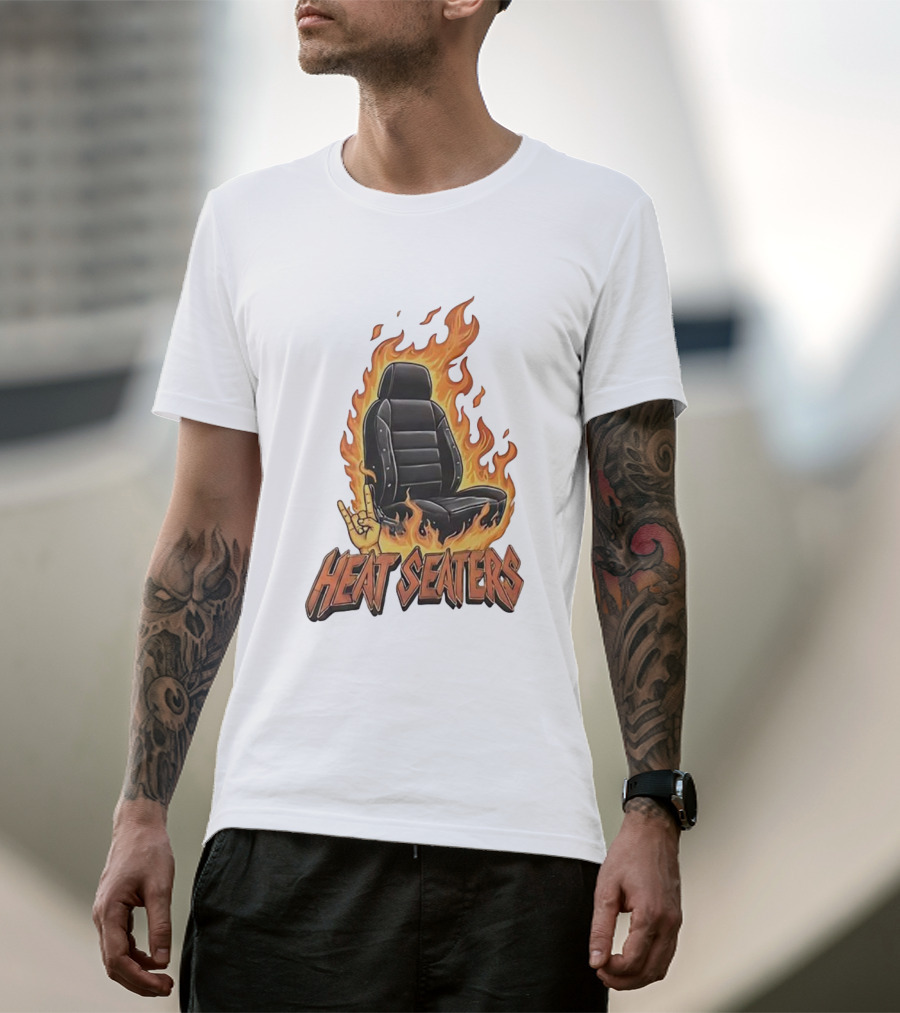 Heat Seaters Flaming Car Seat Rock Emoji T-Shirt