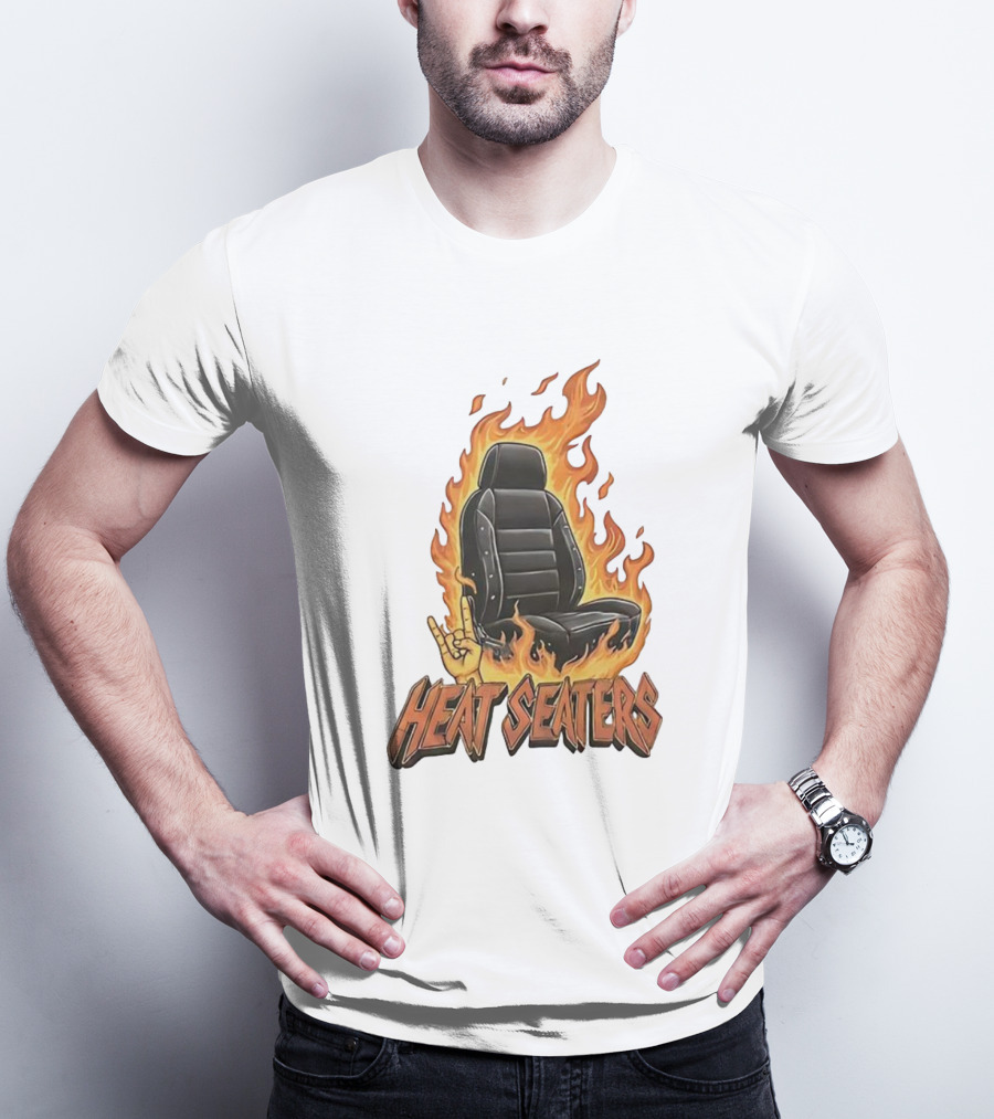 Heat Seaters Flaming Car Seat Rock Emoji T-Shirt