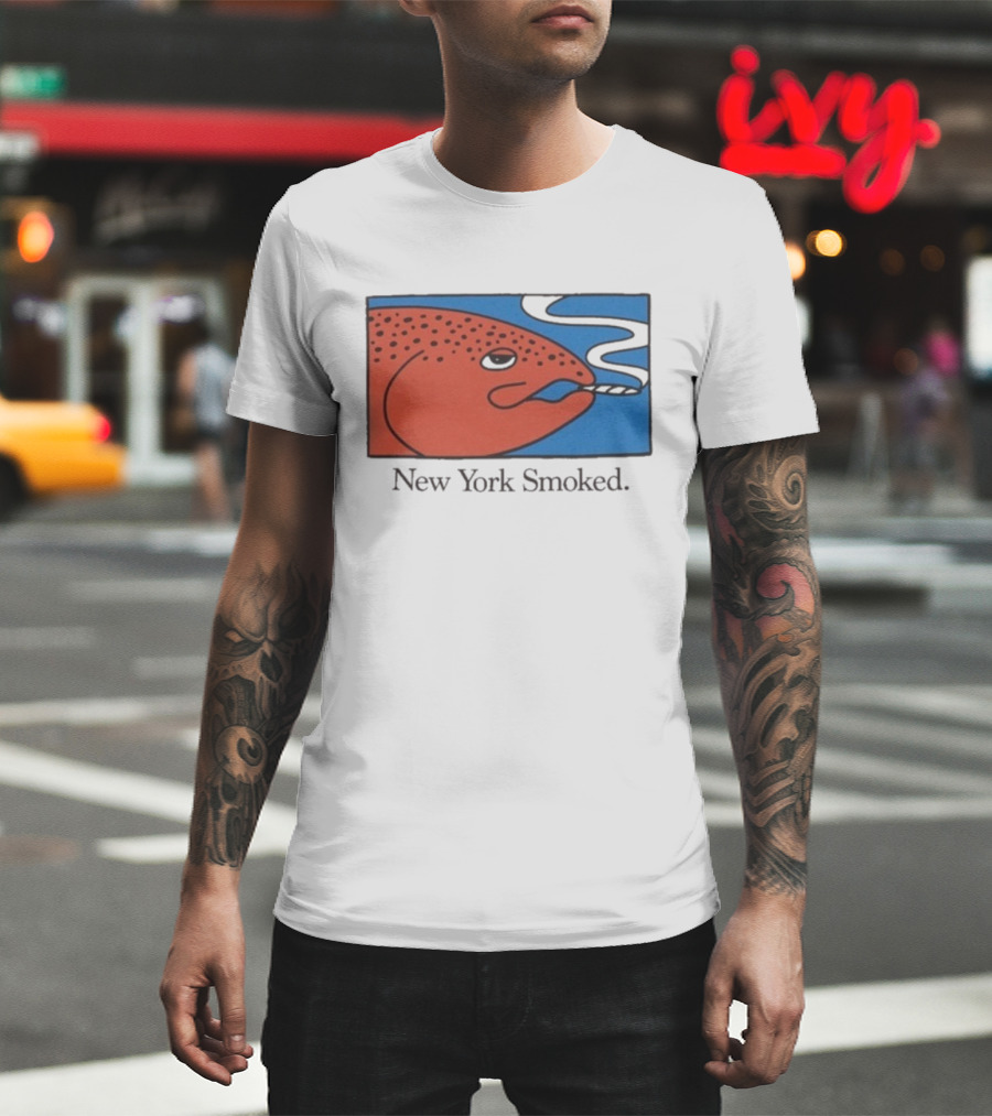 New York Smoked Fish OnlyNY Salmon Illustration Blue Background T-Shirt