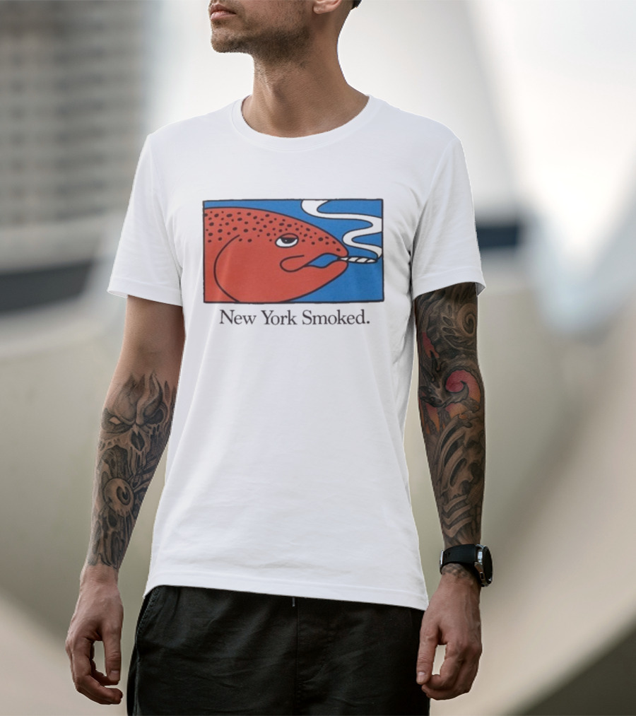 New York Smoked Fish OnlyNY Salmon Illustration Blue Background T-Shirt