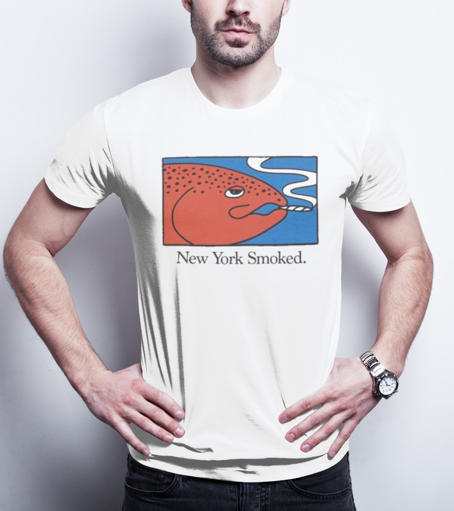 New York Smoked Fish OnlyNY Salmon Illustration Blue Background T-Shirt