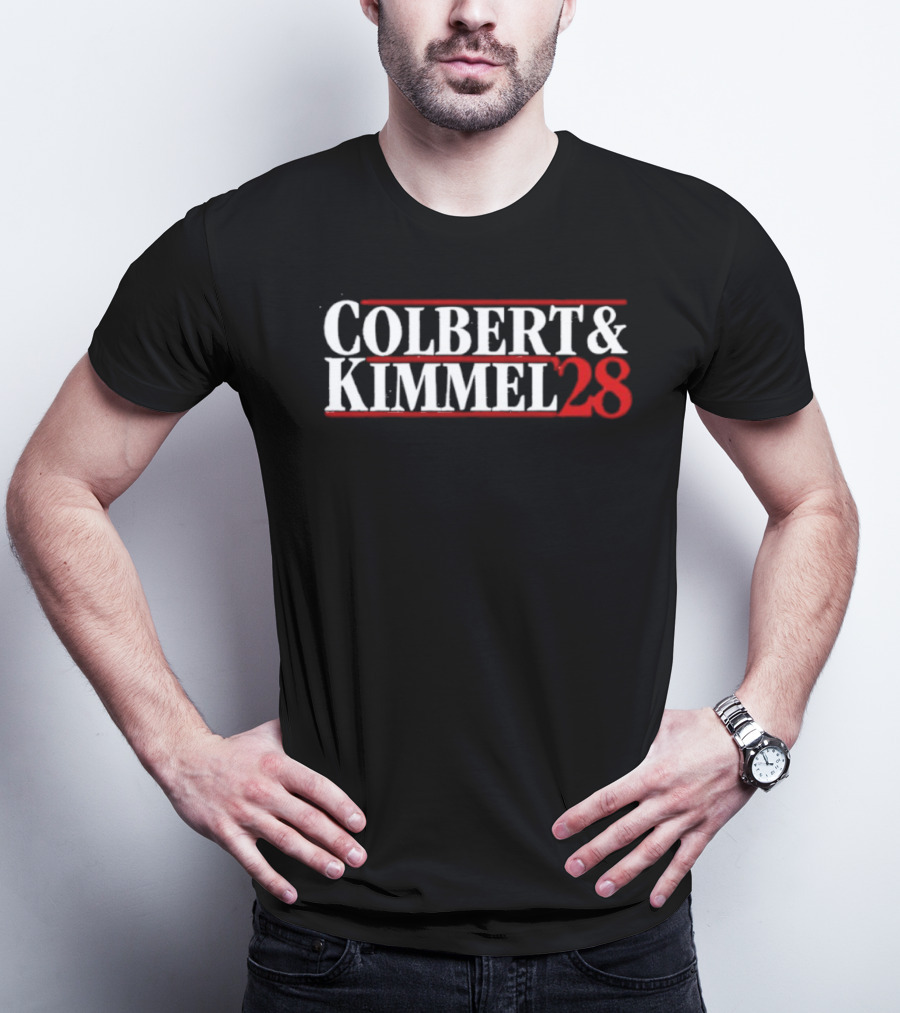 Colbert & Kimmel ’28 Red White Bold Lettering T-Shirt