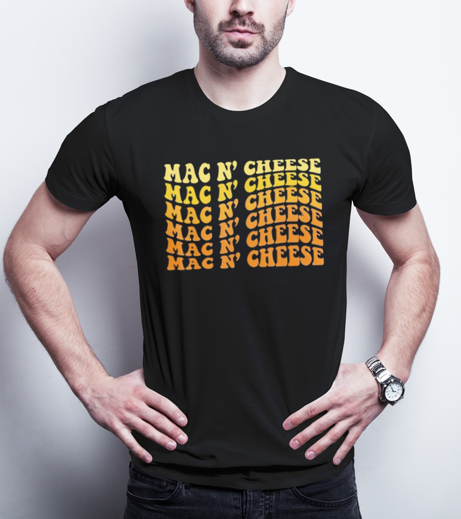 Mac N’ Cheese Repeated Text Pattern Graphic T-Shirt