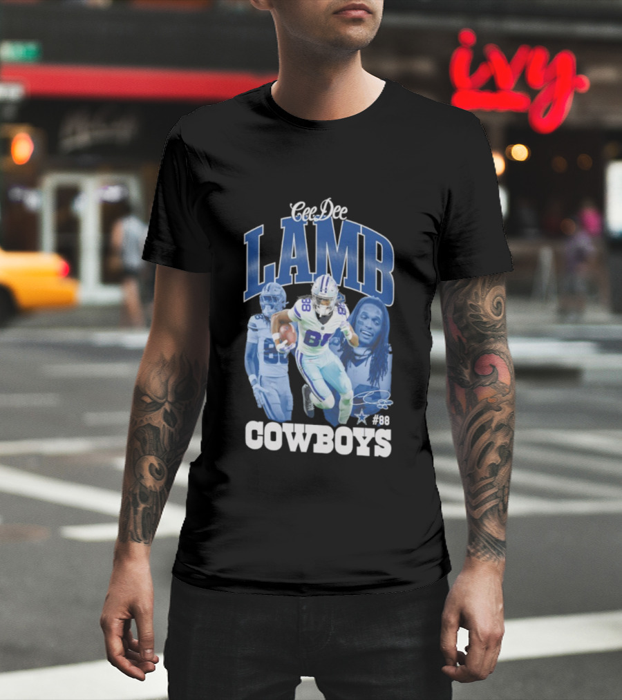 CeeDee Lamb Dallas Cowboys 88 NFL Outerstuff Triple Photo Style T-Shirt