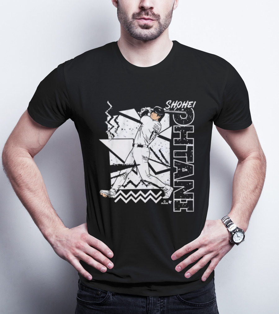 Shohei Ohtani 90s Style Retro Baseball Tribute With Vibrant Geometric Background T-Shirt