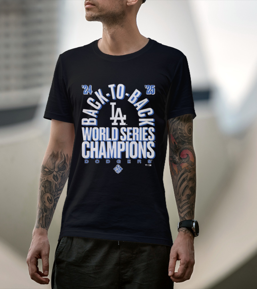 Los Angeles Dodgers 24 25 Back To Back World Series Champions LA Logo T-Shirt