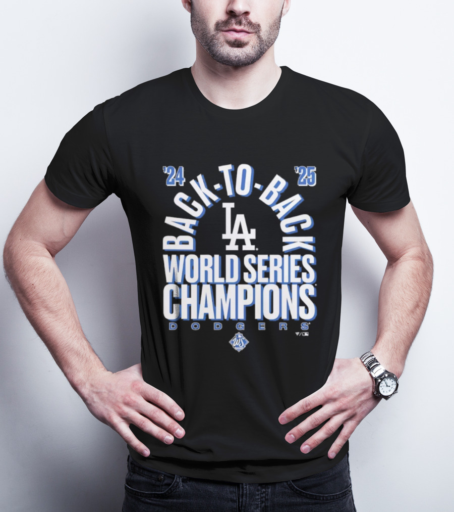 Los Angeles Dodgers 24 25 Back To Back World Series Champions LA Logo T-Shirt