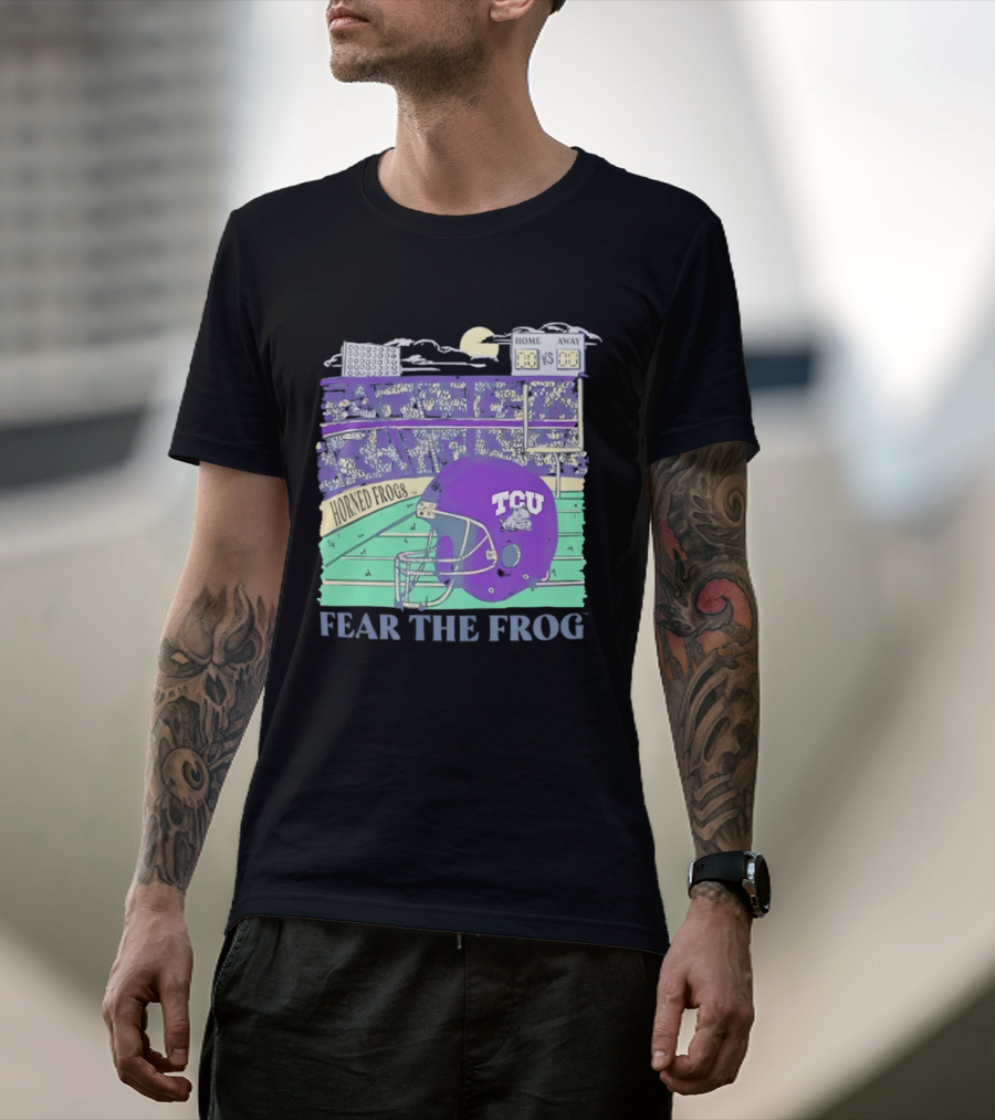 TCU Horned Frogs Football Fear The Frog Helmet Stadium Scene T-Shirt