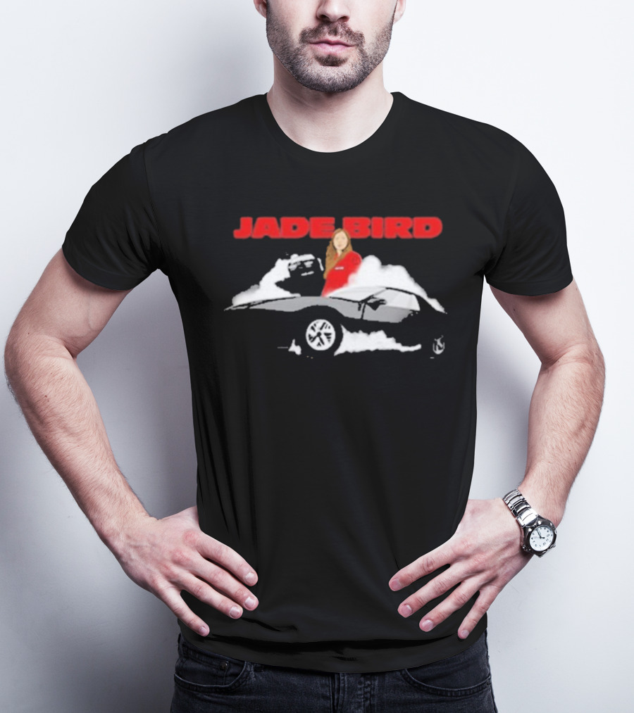 Jade Bird Red Attire Woman With Car And Clouds T-Shirt