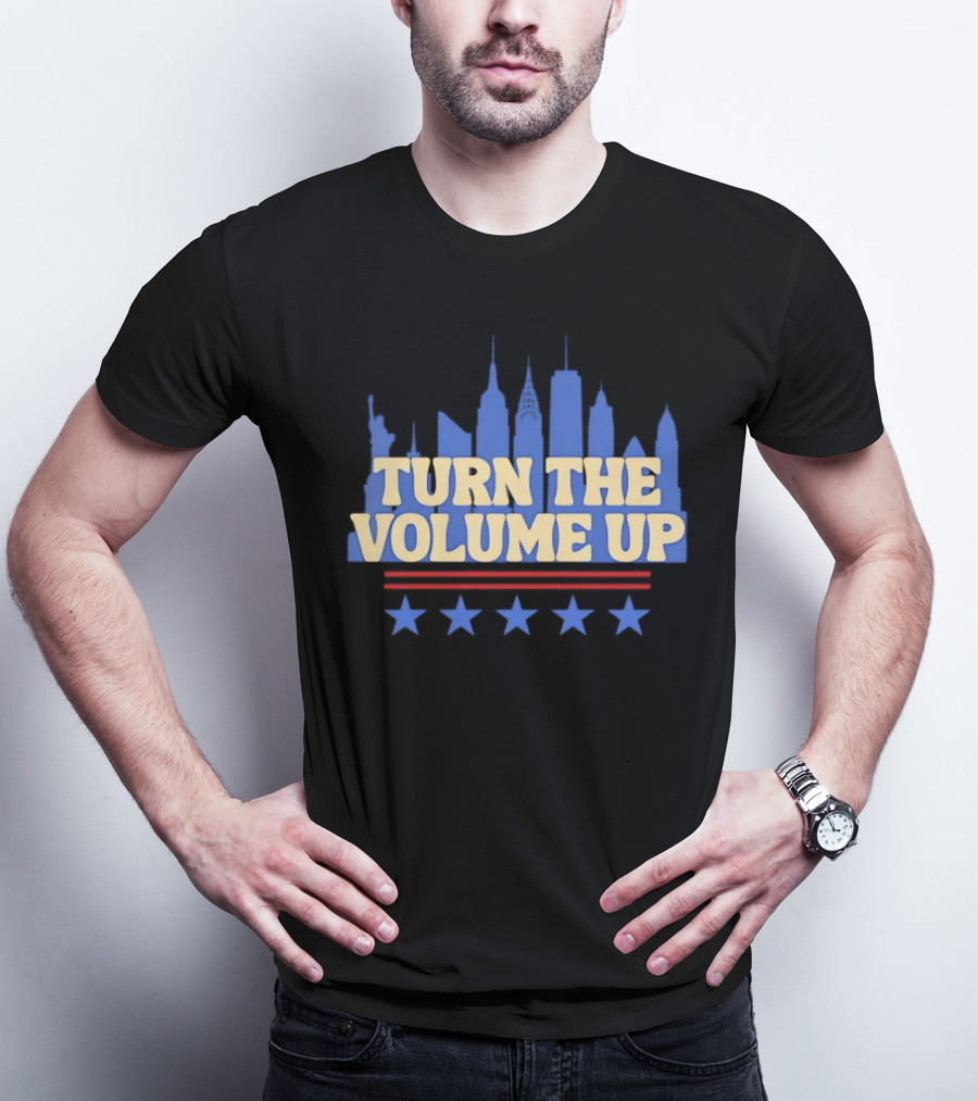 Turn The Volume Up City Skyline USA Stars And Stripes T-Shirt