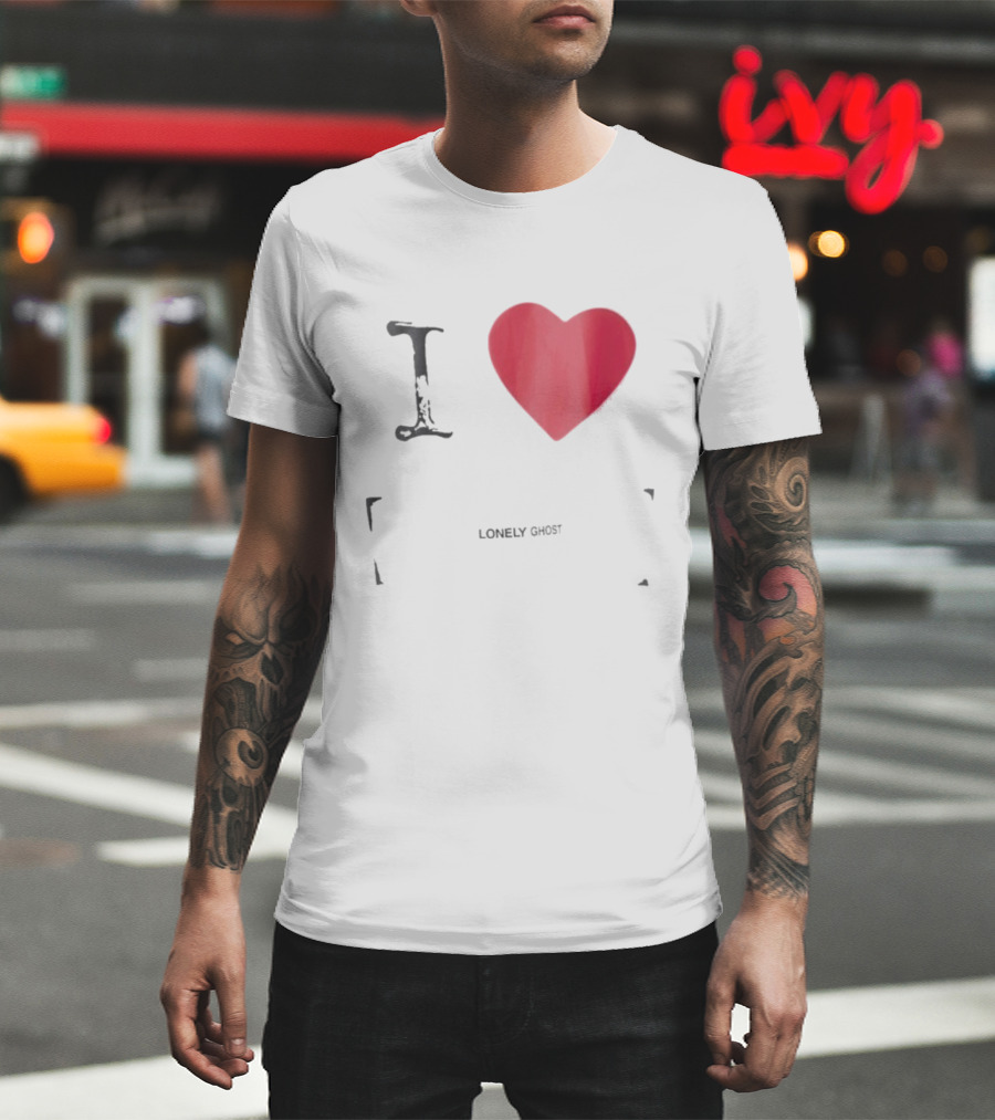 I Love Lonely Ghost Heart Stamp T-Shirt