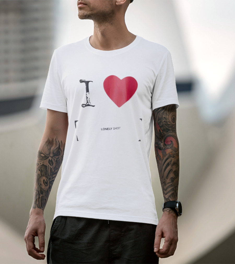 I Love Lonely Ghost Heart Stamp T-Shirt