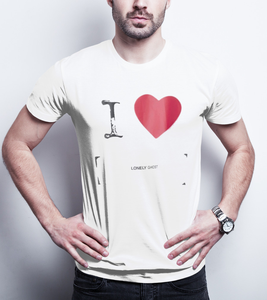 I Love Lonely Ghost Heart Stamp T-Shirt