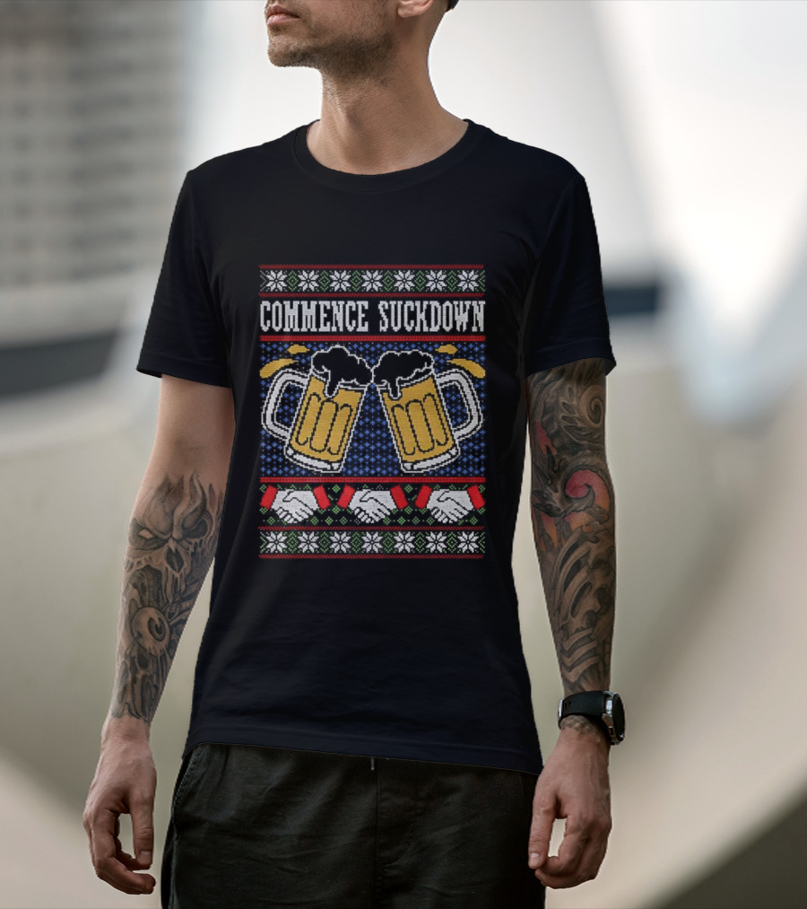 Commence Suckdown Beer Glasses Christmas Festive Cheers T-Shirt