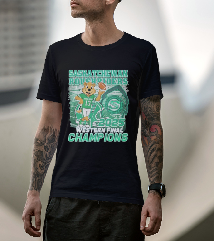Saskatchewan Roughriders 2025 Western Final Champions Mascot Football T-Shirt