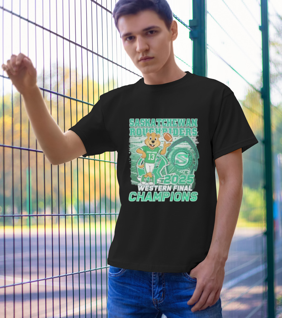 Saskatchewan Roughriders 2025 Western Final Champions Mascot Football T-Shirt