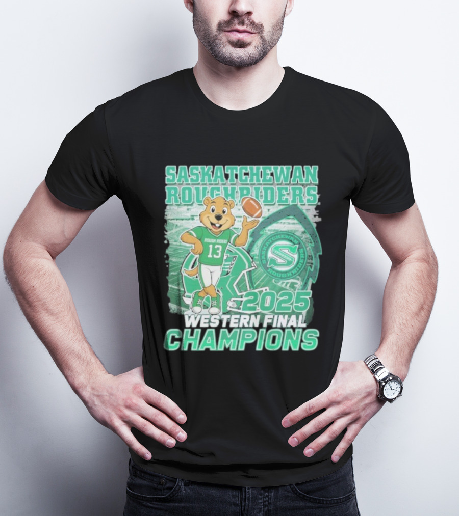 Saskatchewan Roughriders 2025 Western Final Champions Mascot Football T-Shirt