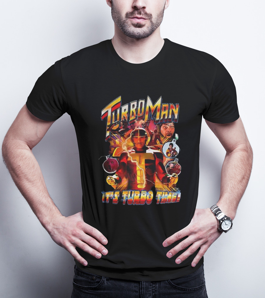 Turbo Man It's Turbo Time Christmas Bauble Lightning Hero Scene T-Shirt