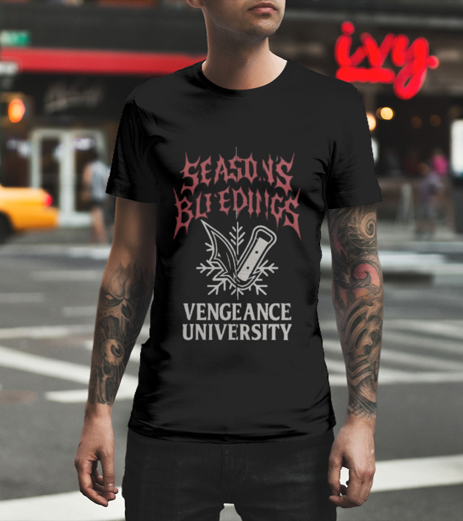 Vengeance University's Season's Bleedings Christmas Knife Snowflake T-Shirt