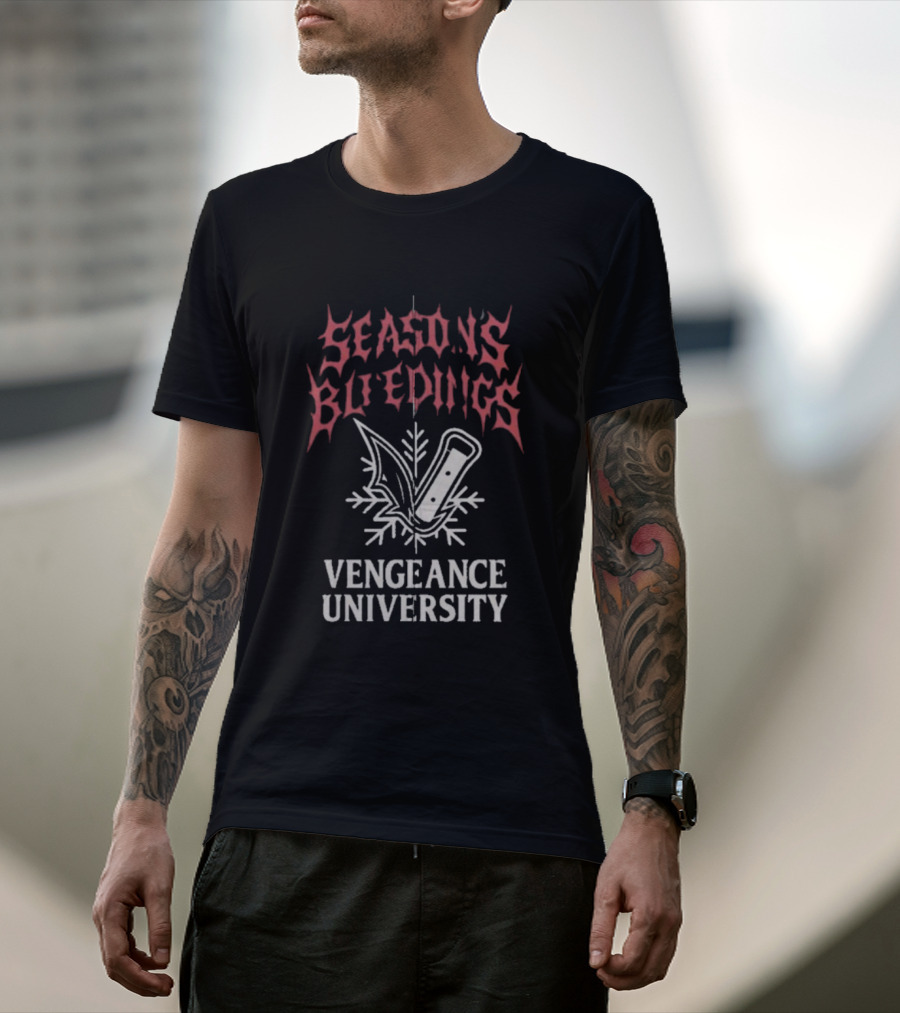 Vengeance University's Season's Bleedings Christmas Knife Snowflake T-Shirt
