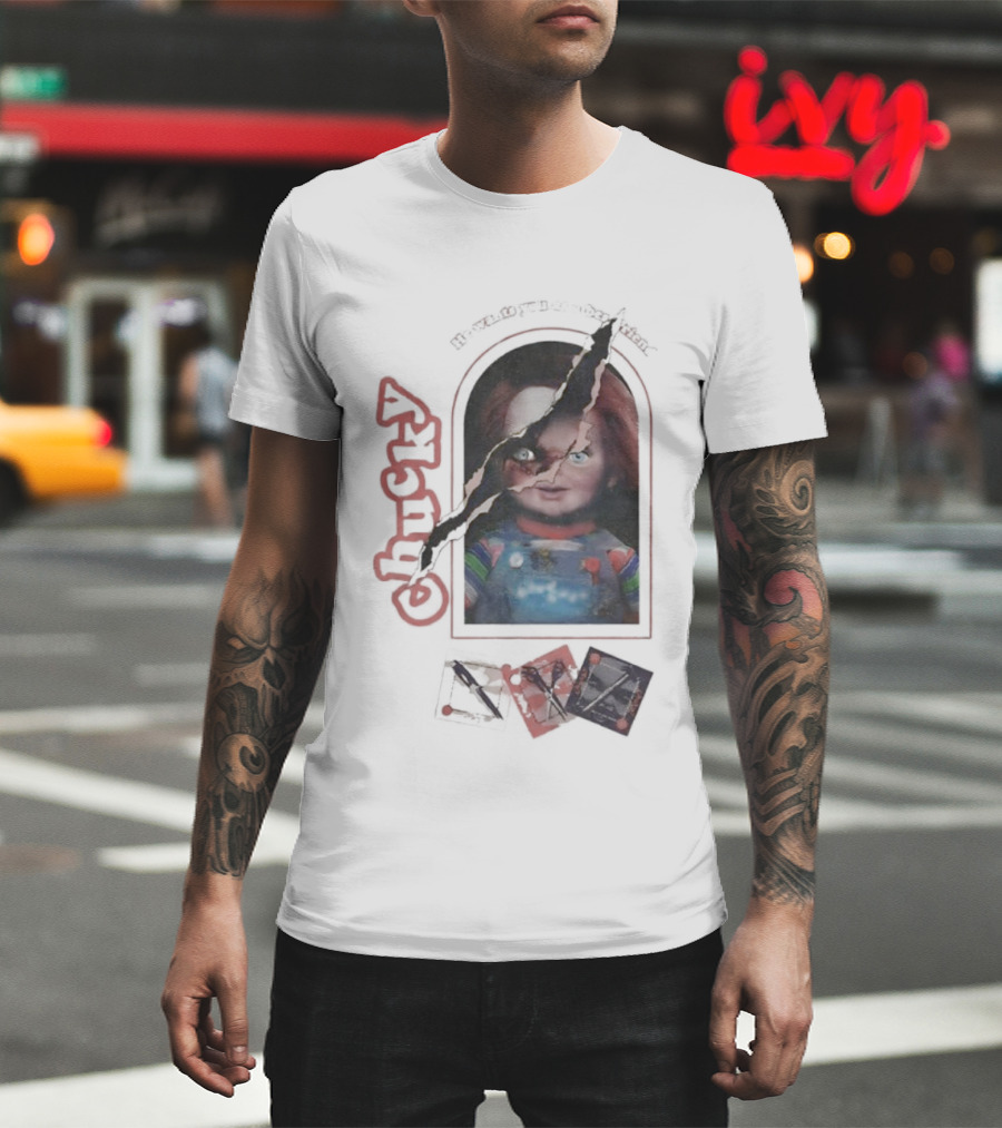 Chucky Let's Be Friends He Wants You As A Bestfriend Creepy Doll Horror T-Shirt
