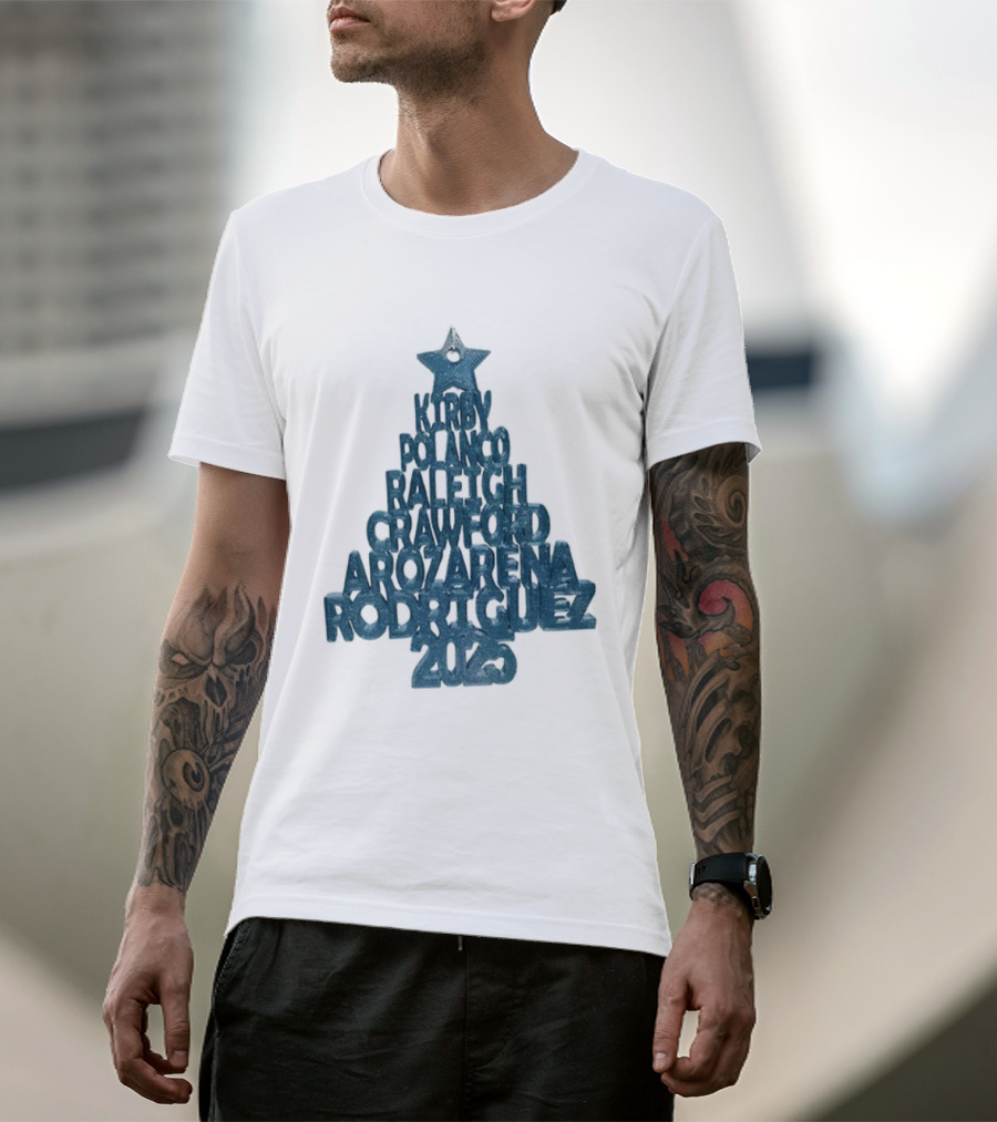 2025 Seattle Mariners Kelenic Pollock Raleigh Crawford Arozarena Rodriguez Christmas Tree T-Shirt