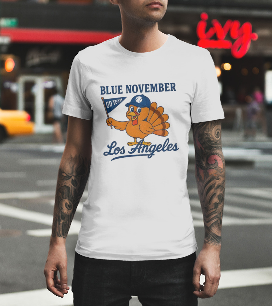 Los Angeles Blue November Thanksgiving Turkey Dodgers Baseball T-Shirt