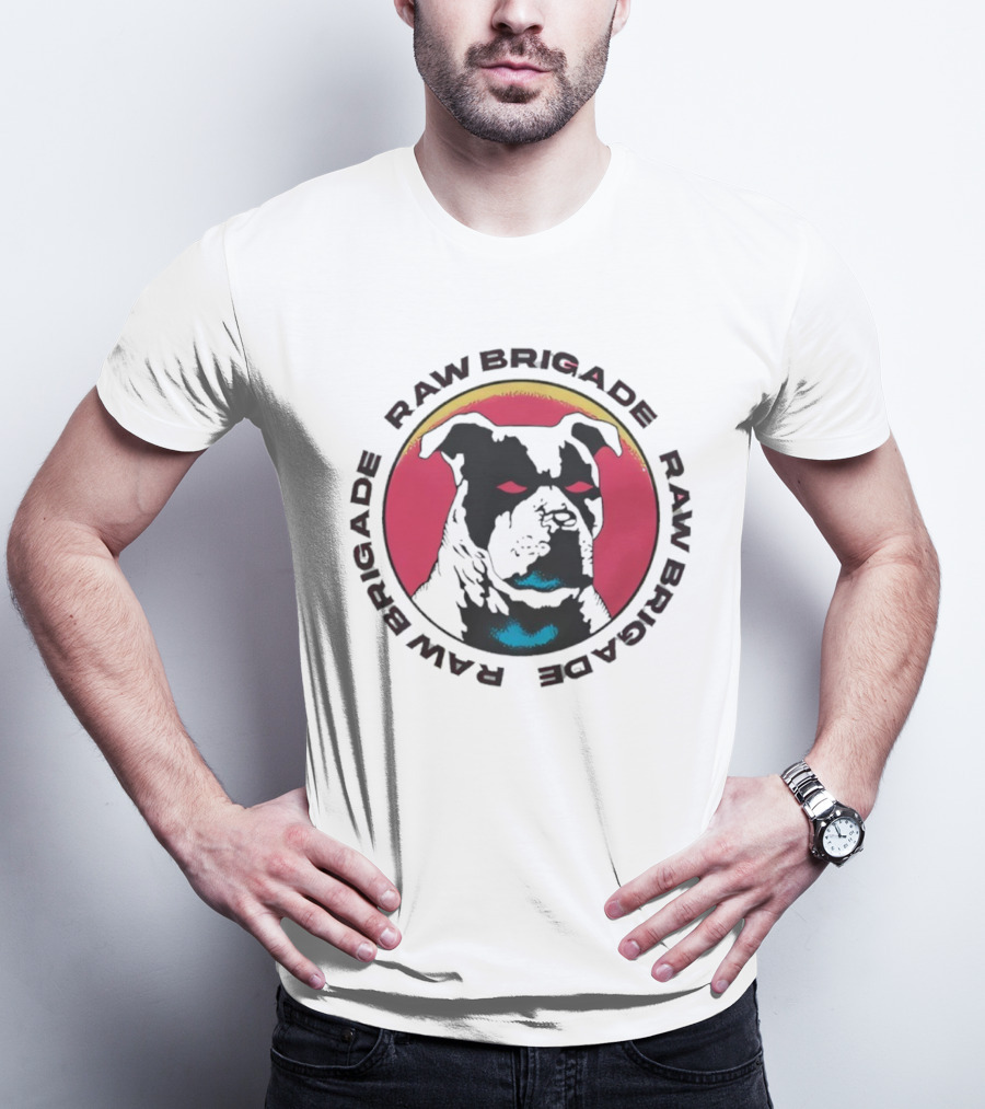 RAW BRIGADE Dog's Head Red Circle Design T-Shirt